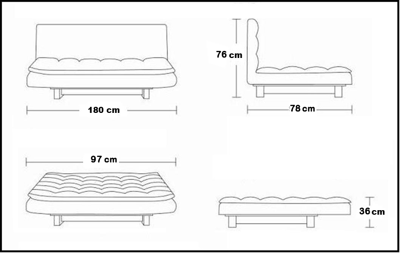 DIVANO LETTO RECLINABILE 3 POSTI LARGO ECOPELLE NERO 180X97 LETTO ...